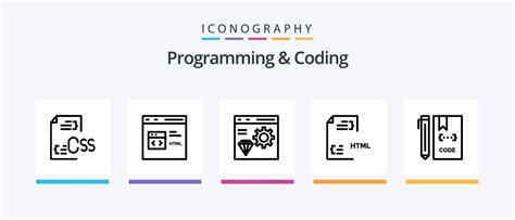 Programming And Coding Line 5 Icon Pack Including Development Coding Development Page