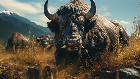 Black Buffalo On A Grass Field Stock Image Image Of Bovine Herbivore 291725143