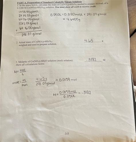 Solved Part A Preparation Of Standard Cobalt Ii Nitrate