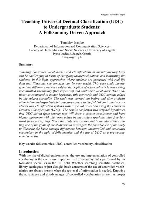 Pdf Teaching Universal Decimal Classification Udc To Undergraduate