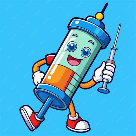 Humorous Cartoon Illustration Depicting A Cute Injection With Bandage