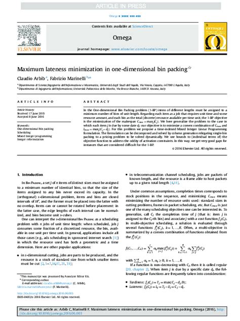 Pdf Maximum Lateness Minimization In One Dimensional Bin Packing Fabrizio Marinelli