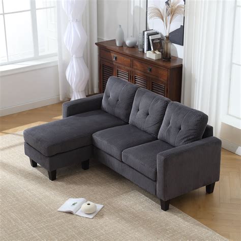 73 Corduroy Sectional Sofa With Reversible Chaise Convertible L