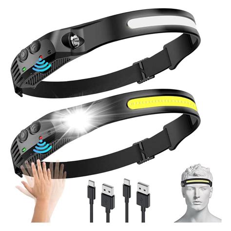 Headlamp Rechargeable 2 Pcs Head Lamp Led With Motion Sensor For