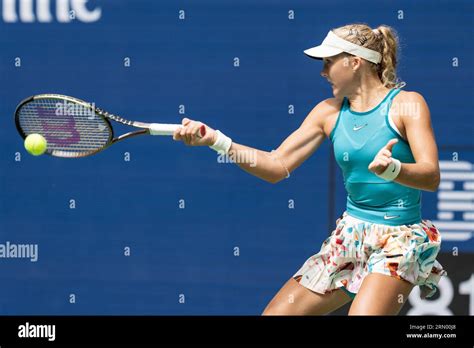 Mirra Andreeva Returns Ball During 2nd Round Against Coco Gauff Of Usa