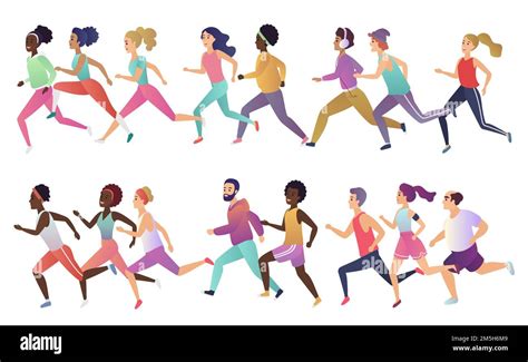 Young Men Women Running Stock Vector Images Alamy