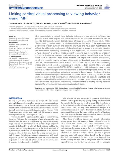 Pdf Linking Cortical Visual Processing To Viewing Behavior Using Fmri