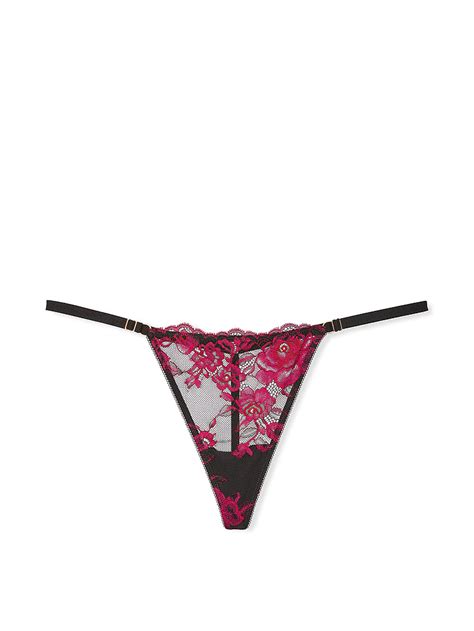 Buy Rose Lace Adjustable V String Panty Black And Pink Order Panties