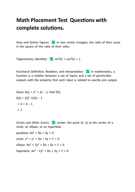 Math Placement Test Questions With Complete Solutions Latest 20242025
