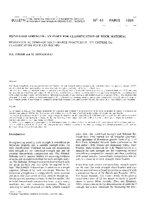 Pdf Point Load Strength An Index For Classification Of Rock Material