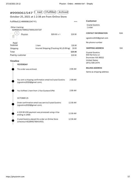 Order Receipt Pdf