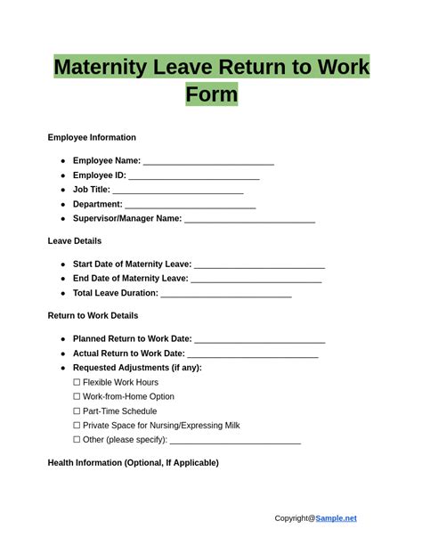 Return To Work Template Word Return To Work Template Word