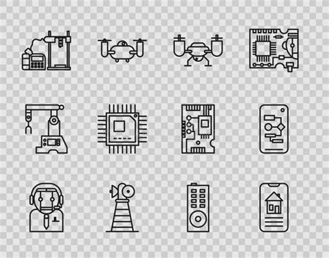 Set Line Worker Robot Smart Home Drone Flying With Action Camera Antenna 3d Printer