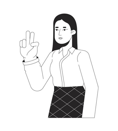 평화 기호 소녀 아시아인 긴 곧은 머리 검은색과 ⁇ 색 2d 라인 만화 캐릭터 한국 여성 셀카 고립 ⁇ 터 윤 ⁇ 사람 제스처
