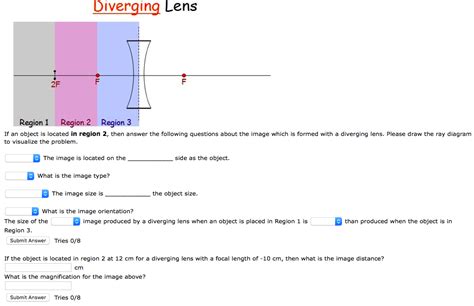 solved diverging lens f region 1 region 2 region 3 if an