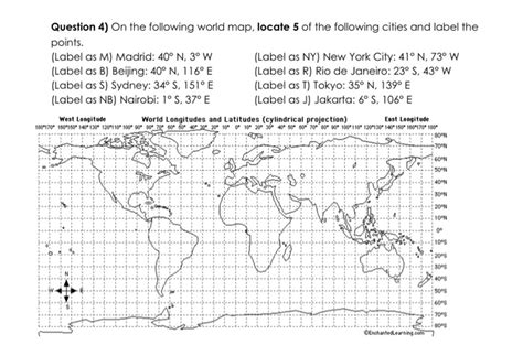 Latitude And Longitude World Map With Cities