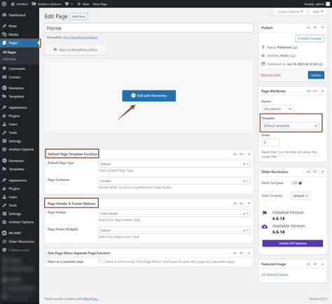 multi page separate page setup artefact theme documentation