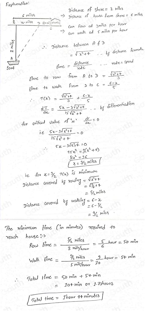 Solved A Person In A Rowboat Two Miles From The Nearest Point On A Straight Shoreline Wishes To