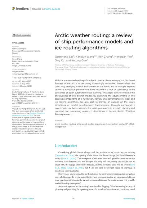 Pdf Arctic Weather Routing A Review Of Ship Performance Models And