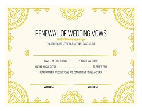 Wedding Vow Renewal Certificate Free Printable Gold Vines Certificate