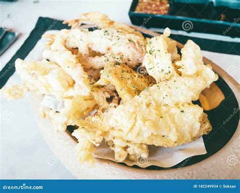 Mix Tempura Consists Of Shrimp Squid Kisu Fish And Vegetable Stock