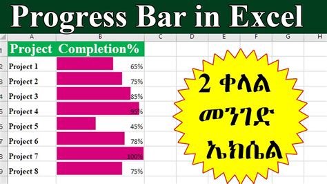 Progress Bar in Excel methods ኤክሴል YouTube