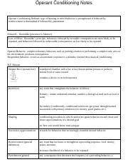 Copy Of Operant Conditioning Notes Docx Operant Conditioning Notes Operant Conditioning