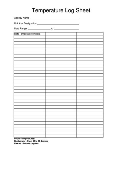 Printable Temperature And Humidity Log Template