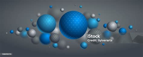 추상 점구 벡터 배경 점으로 장식 된 비행 공의 구성 3d 혼합 현실적인 지구 필드 효과의 현실적인 깊이 3차원 형태에 대한 스톡 벡터 아트 및 기타 이미지 Istock