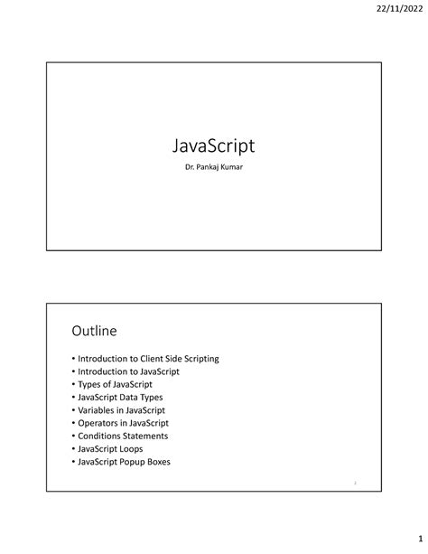 400 Java Script Javascript Dr Pankaj Kumar Outline