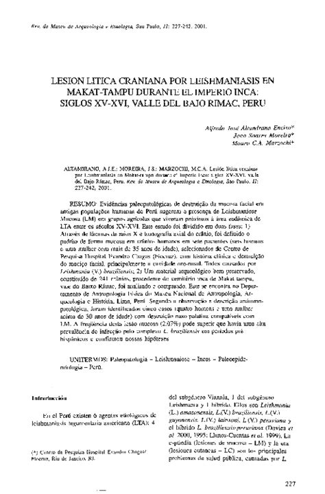 Pdf Lesión Litica Craniana Por Leishmaniasis En Makat Tampu Durante