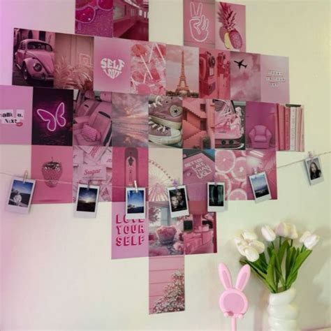 16 ชิ้น โปสเตอร์ติดผนังสีชมพู Theme Aesthetic ตกแต่งผนัง A6 A5