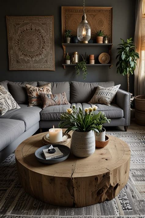 Organic Grey Boho Living Room Ideas With Natural Materials 新風 居心地の良い