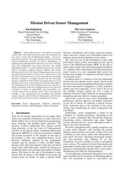 Mission Driven Sensor Management Information Fusion 2004
