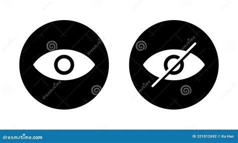 Eye And Sensitive Content Icon On Black Circle Visible And Invisible Button Stock Vector