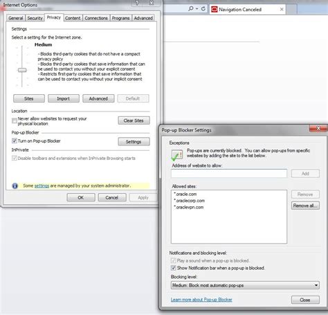 Internet Explorer Settings