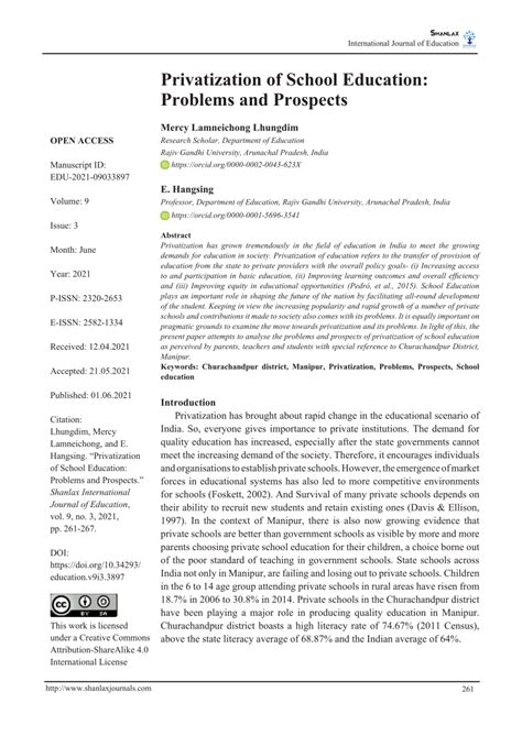 Pdf Privatization Of School Education Problems And Prospects