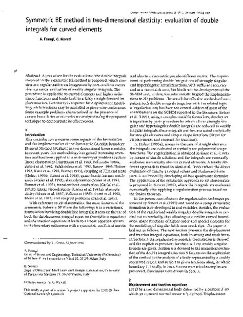 Pdf Symmetric Be Method In Two Dimensional Elasticity Evaluation Of Double Integrals For