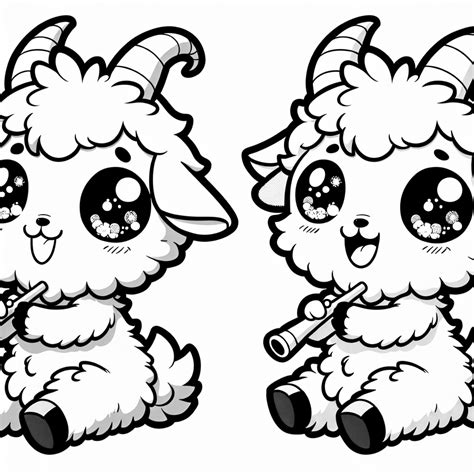 A Playful Round Chibi Satyr With Big Sparkling Coloring Page