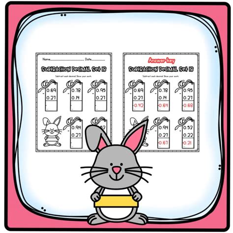 Subtraction Decimals Worksheets Bunny Theme By Witty Wonderland