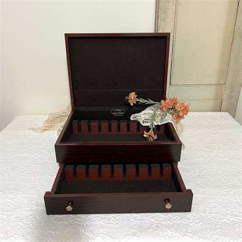 Flatware Box W Drawer Pacific Silver Cloth Silverware Storage Organizer Box Brown Felt Anti