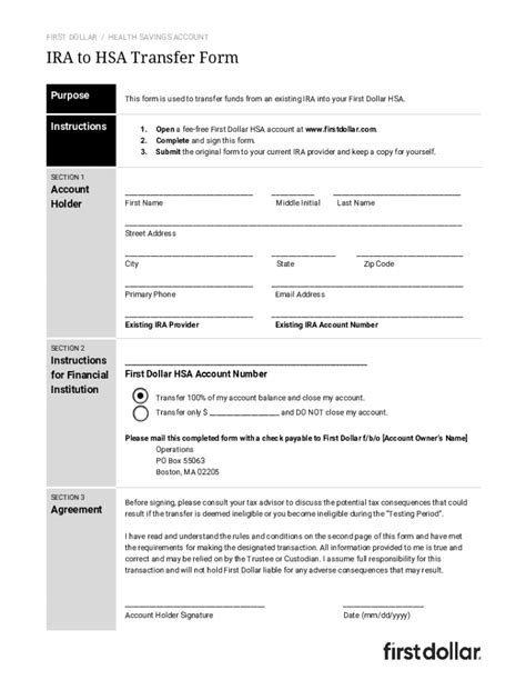 Fillable Online First Dollar Health Savings Account Transfer Fax