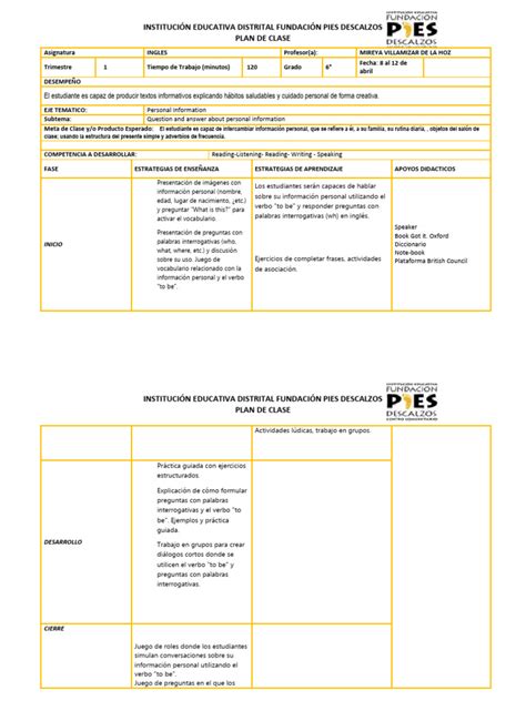 Plan De Clases De Sexto Grado Semana Del 8 Al 12 De Abril Descargar