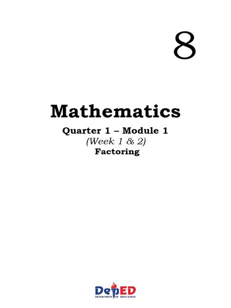 Mathematics Quarter 1 Module 1 Pdf Factorization Polynomial