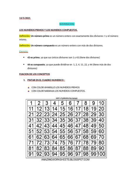 Números Primos Y Compuestos Definiciones Y Ejemplos Pdf