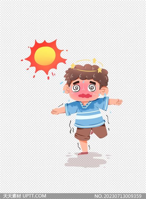 夏季高温炎热夏天预防中暑卡通儿童头晕元素 天天素材库图片素材