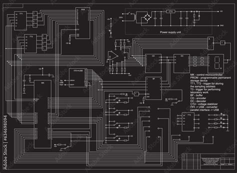 Electrical Functional Schematic Diagram Vector Large Drawing On Black