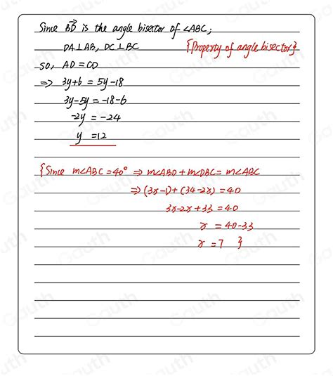 Solved M∠ Abc40° And Vector Bd Is The Angle Bisector Of ∠ Abc Y
