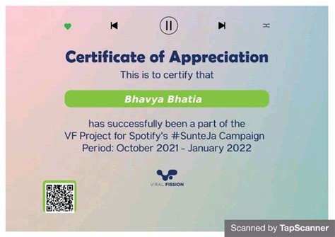 Spotify Certificate Team Viralfission Thankful Opportunity