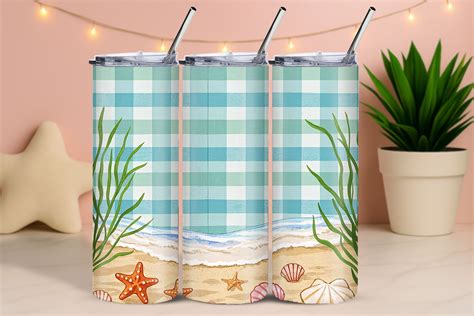 Seaside Gingham Art Design Tumbler Wrap Graphic By Inspiredlayouts